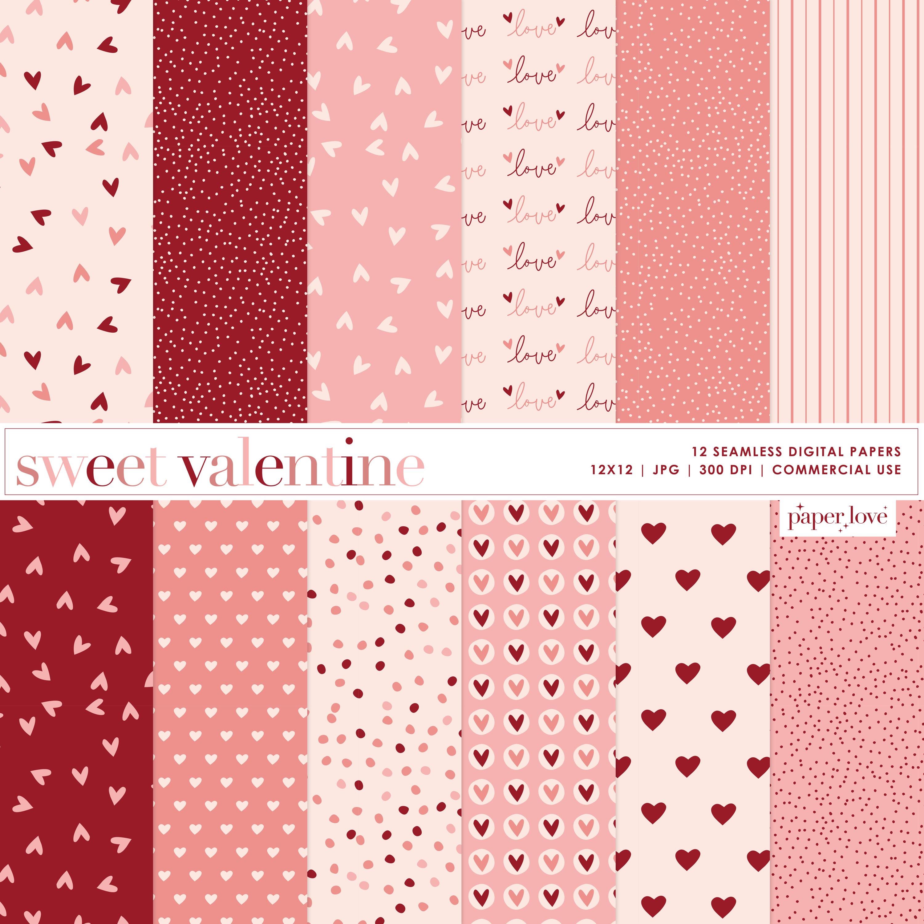 12 Valentine Hearts Seamless Digital Papers, Heart Scrapbook Paper ...