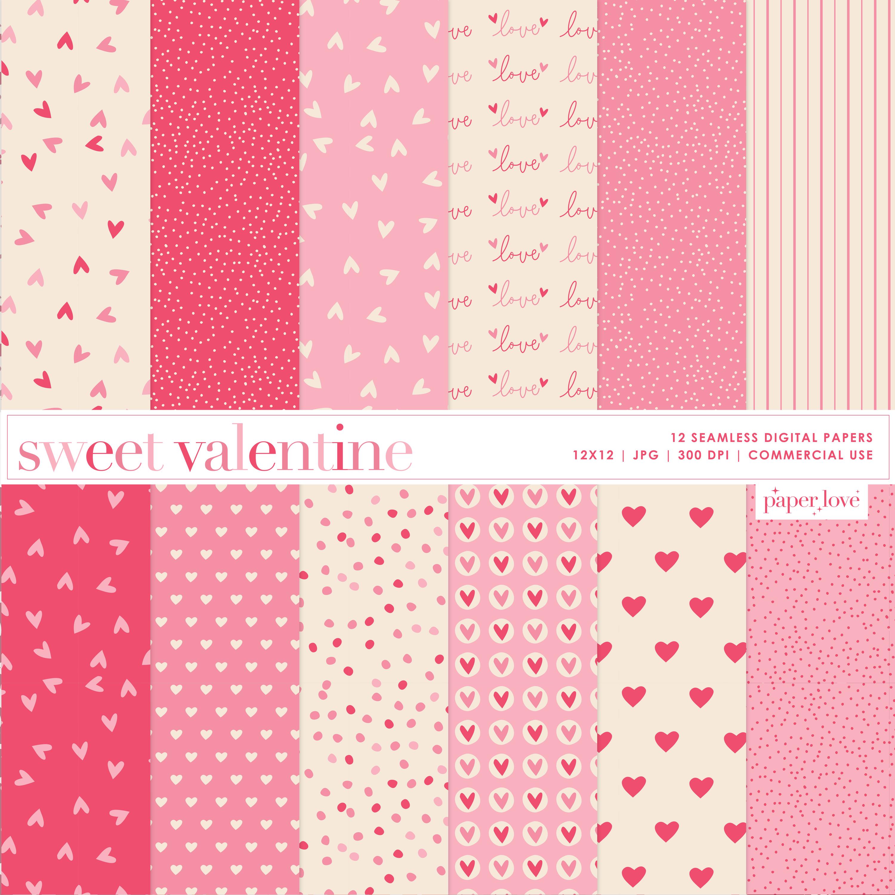 12 Valentine Hearts Seamless Digital Papers, Heart Scrapbook Paper ...