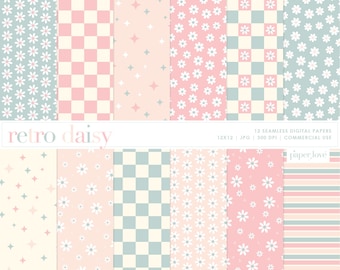 Daisy Digital Paper, Daisy Floral Seamless Repeat Pattern, Boho Floral ...