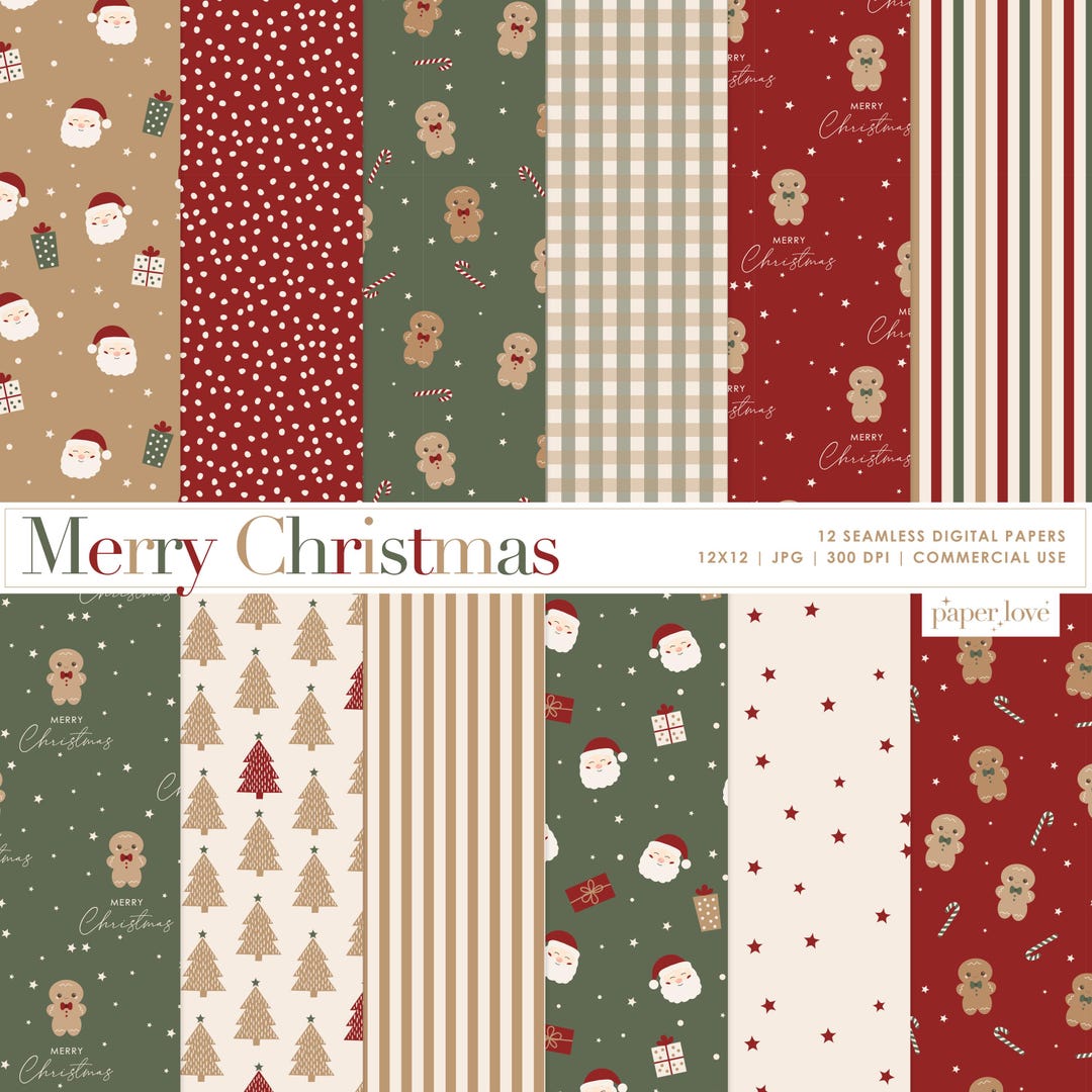 Boho Christmas Digital Paper, Merry Christmas Scrapbook, Seamless ...