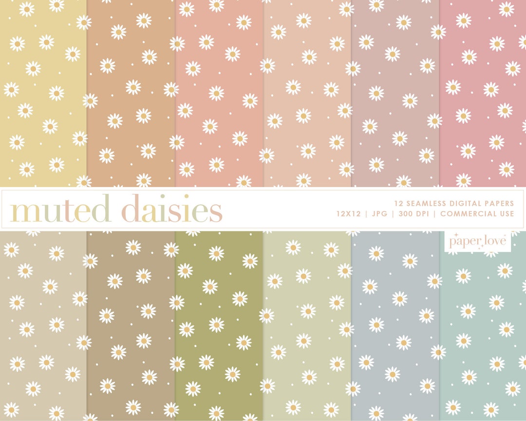 Boho Muted Daisy Seamless Pattern, Daisy Backgrounds, Printable Digital ...
