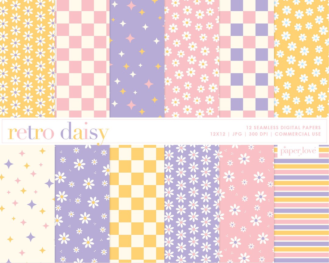 Retro Daisy Seamless Pattern, Summer Daisy Repeat Pattern, Check ...