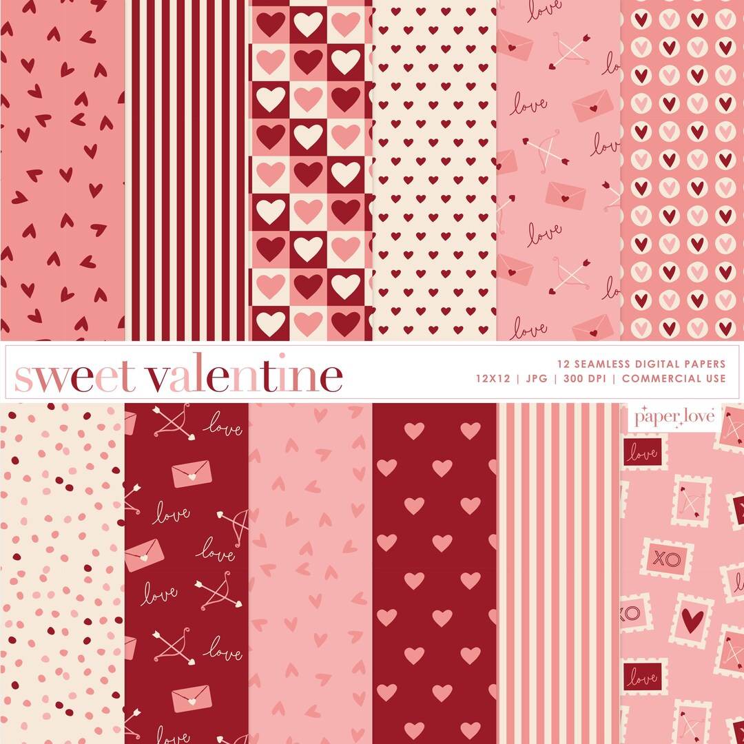 Valentine Seamless Digital Papers, Heart Scrapbook Paper, Red Love ...
