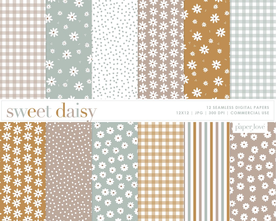 Daisy Digital Paper, Daisy Floral Seamless Repeat Pattern, Boho Floral ...