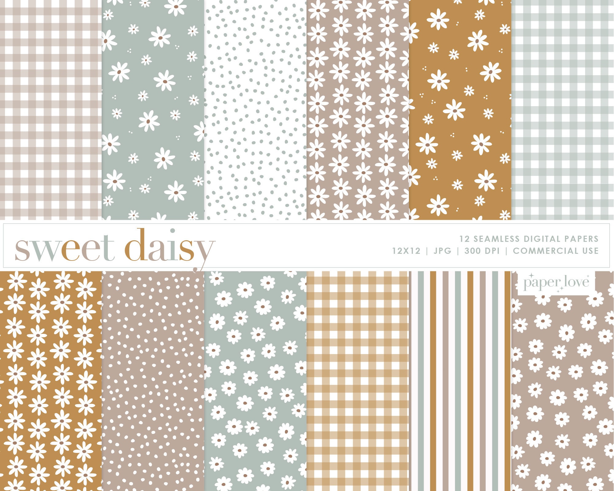 Daisy Digital Paper, Daisy Floral Seamless Repeat Pattern, Boho Floral ...