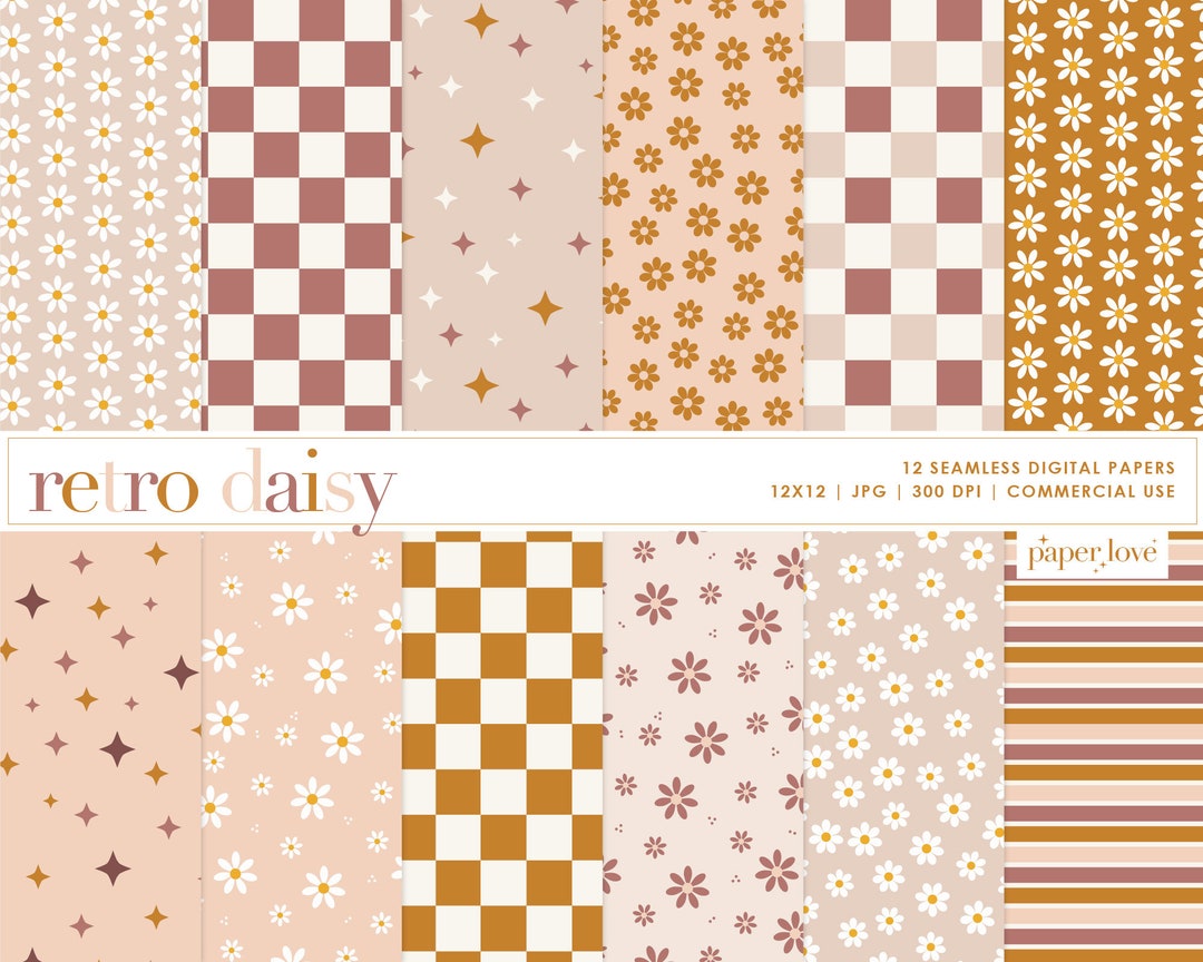 Retro Daisy Seamless Pattern, Summer Daisy Repeat Pattern, Check ...