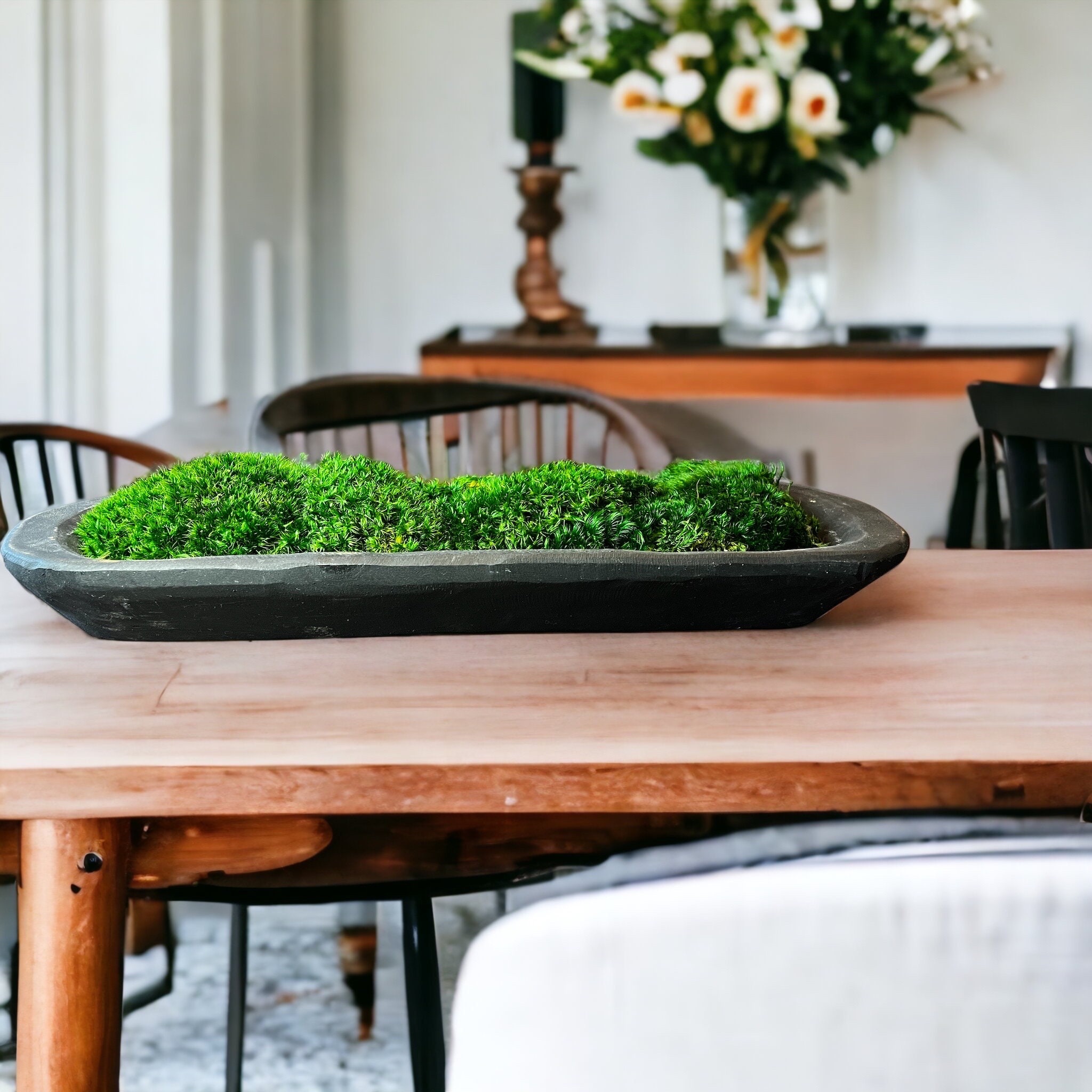Rustic Moss Centerpiece for Dining Table Moss Dough Bowl Centerpiece ...