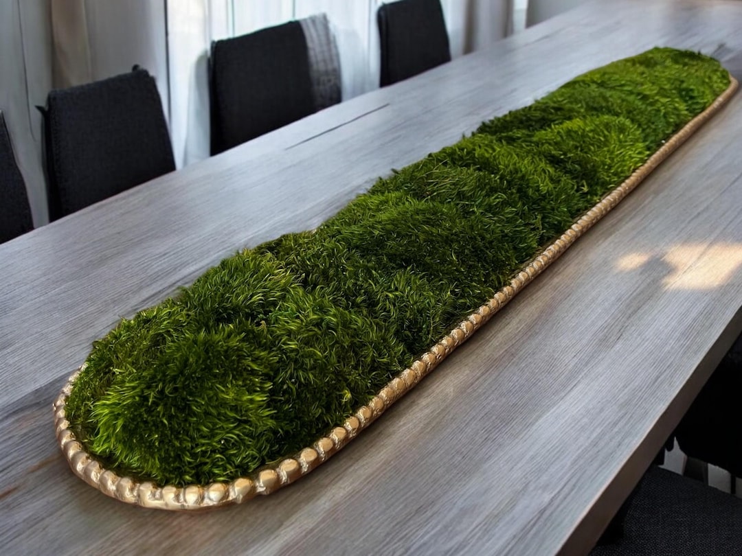 Preserved Moss Centerpiece Modern Table Decor Natural Home Metal Tray ...