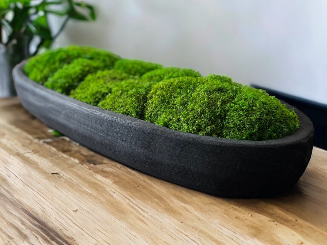 Preserved Moss Centerpiece Wooden Dough Bowl Dining Table Decor Nature ...