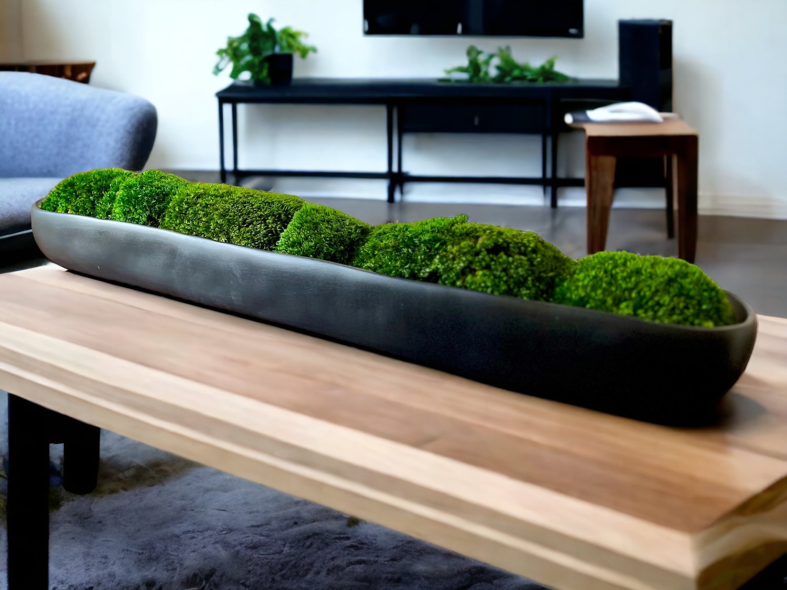Extra Long Centerpiece for Dining Table Dough Bowl Black Moss Resin ...