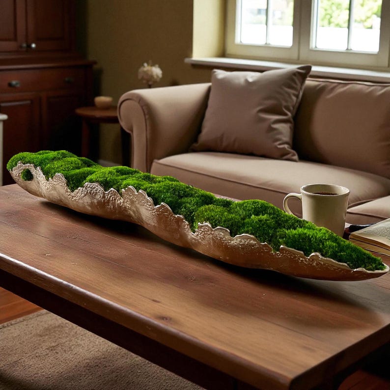 Preserved Moss Centerpiece Table Decoration Metal Vessel Gold Accent ...