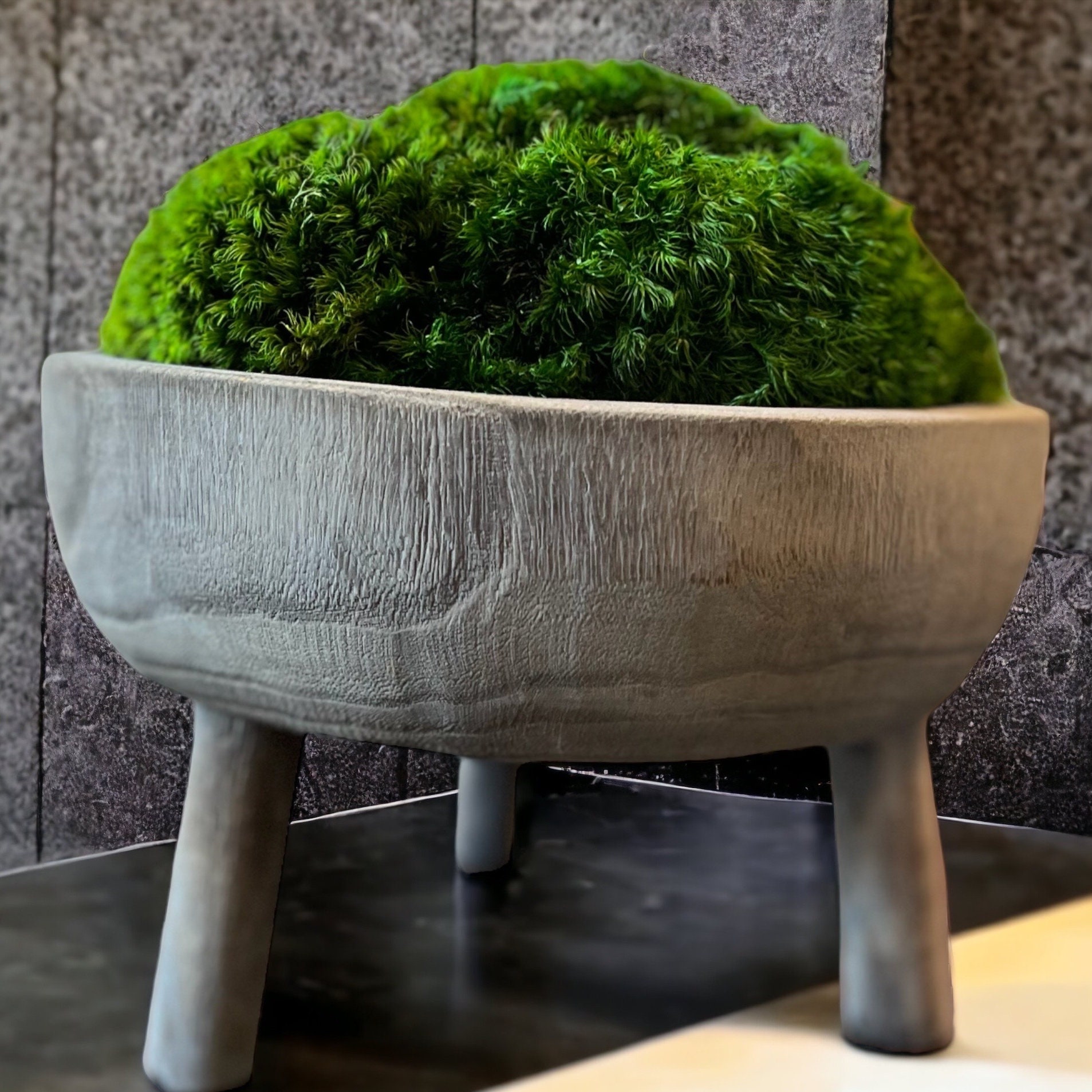 Rustic Wood Moss Bowl Centerpiece Preserved Moss Arrangement Pedestal ...