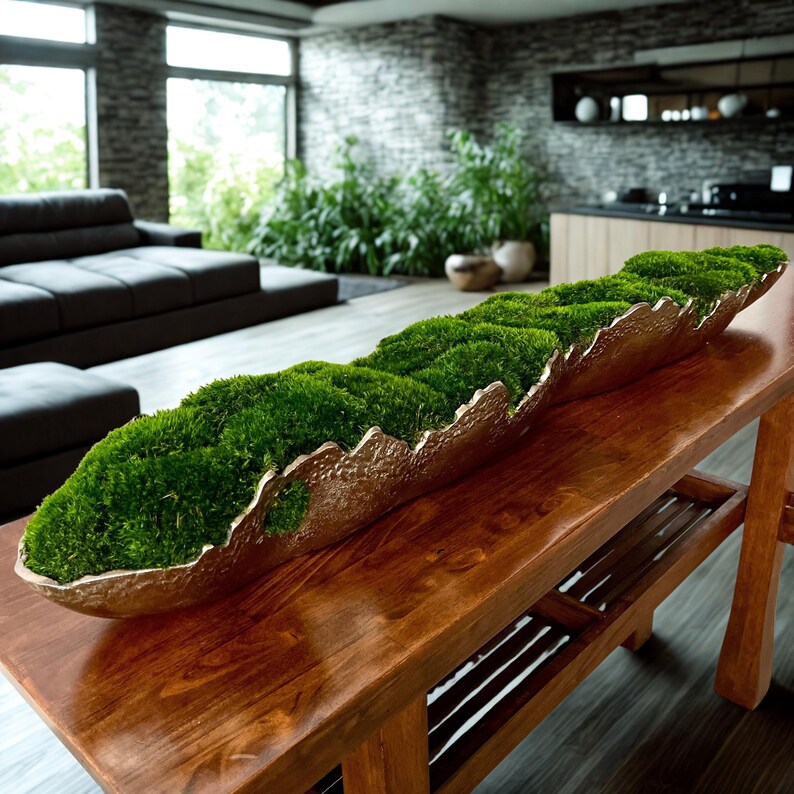 Preserved Moss Centerpiece Table Decoration Metal Vessel Gold Accent ...