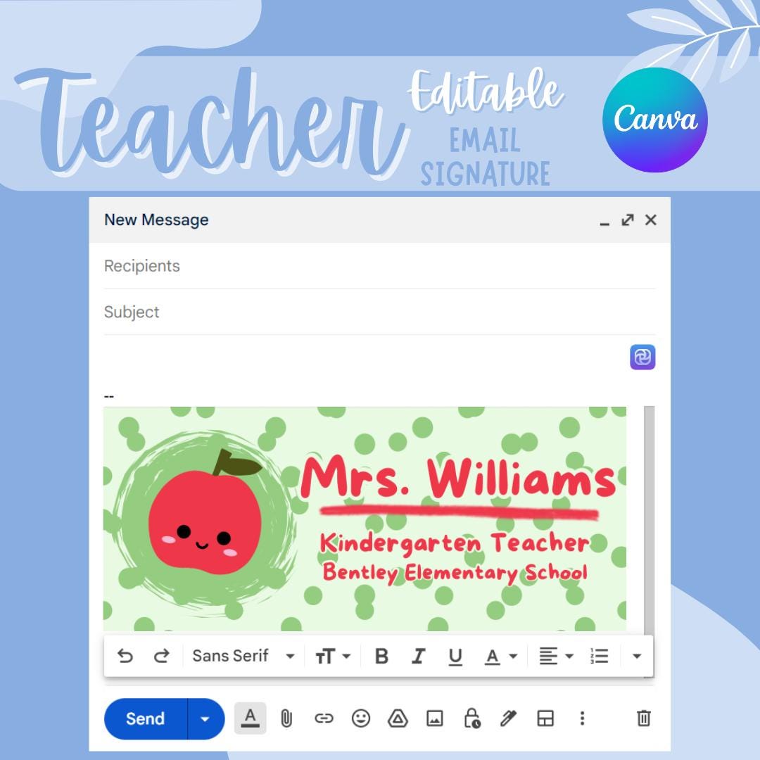 Apple of My Eye Teacher Email Signature - Happy/apple/polka Dots ...