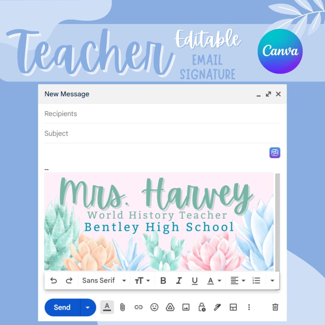You Grow Girl - Succulent - Teacher Email Signature - Editable Template ...