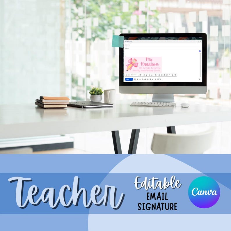 Tickled Pink Bow Teacher Email Signature - Editable Template Using ...