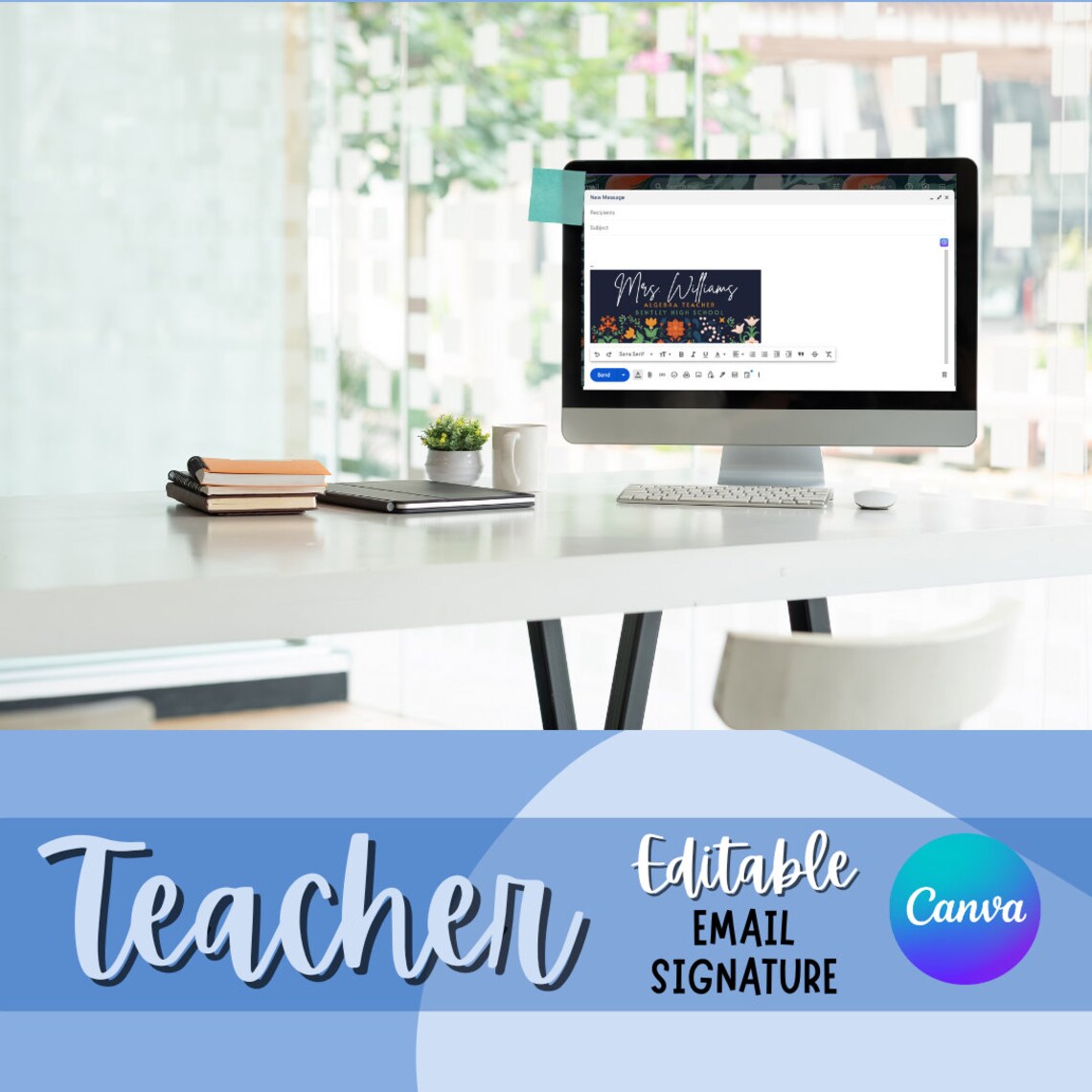 Navy Floral Teacher Email Signature Editable Template Using Canva ...