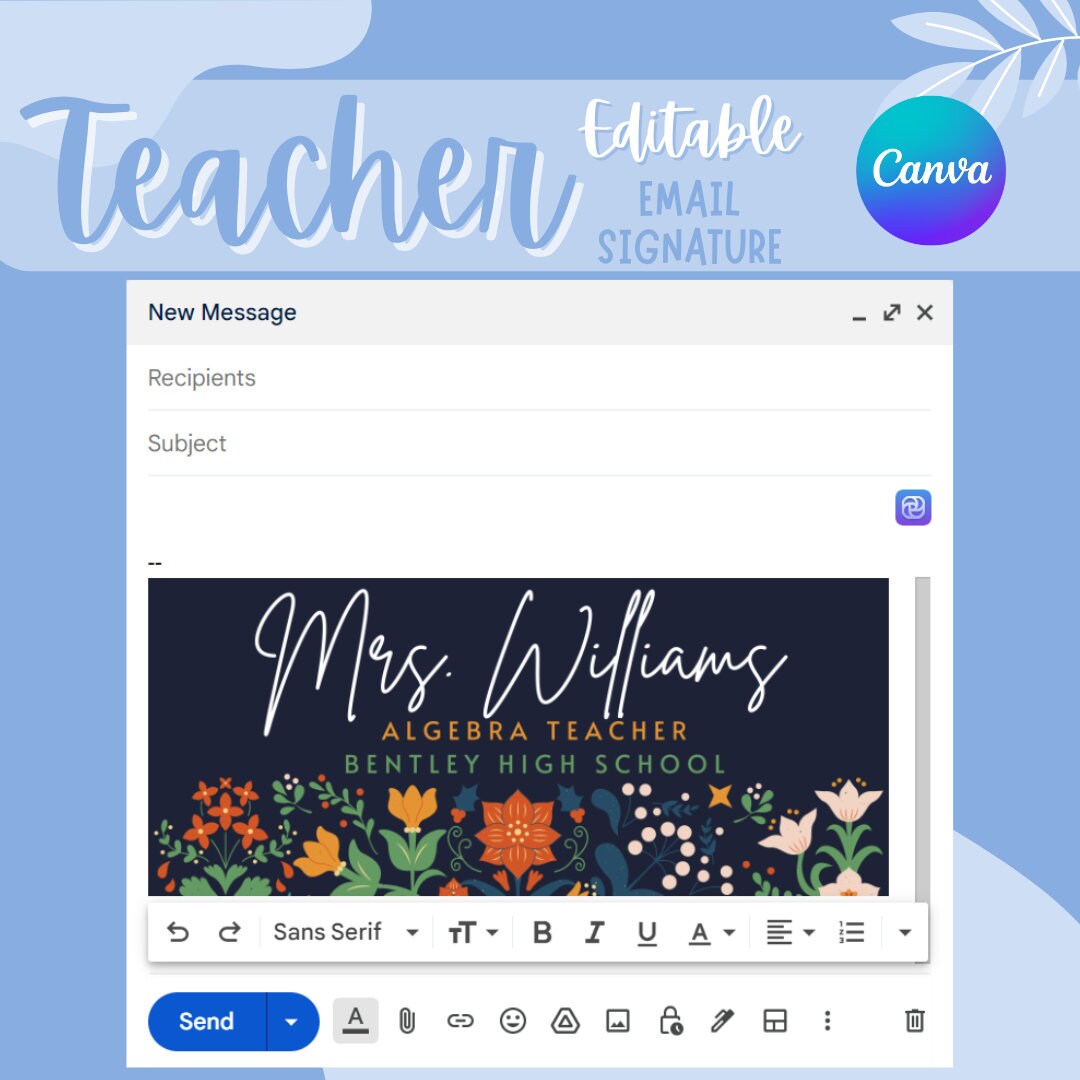 Navy Floral Teacher Email Signature Editable Template Using Canva ...