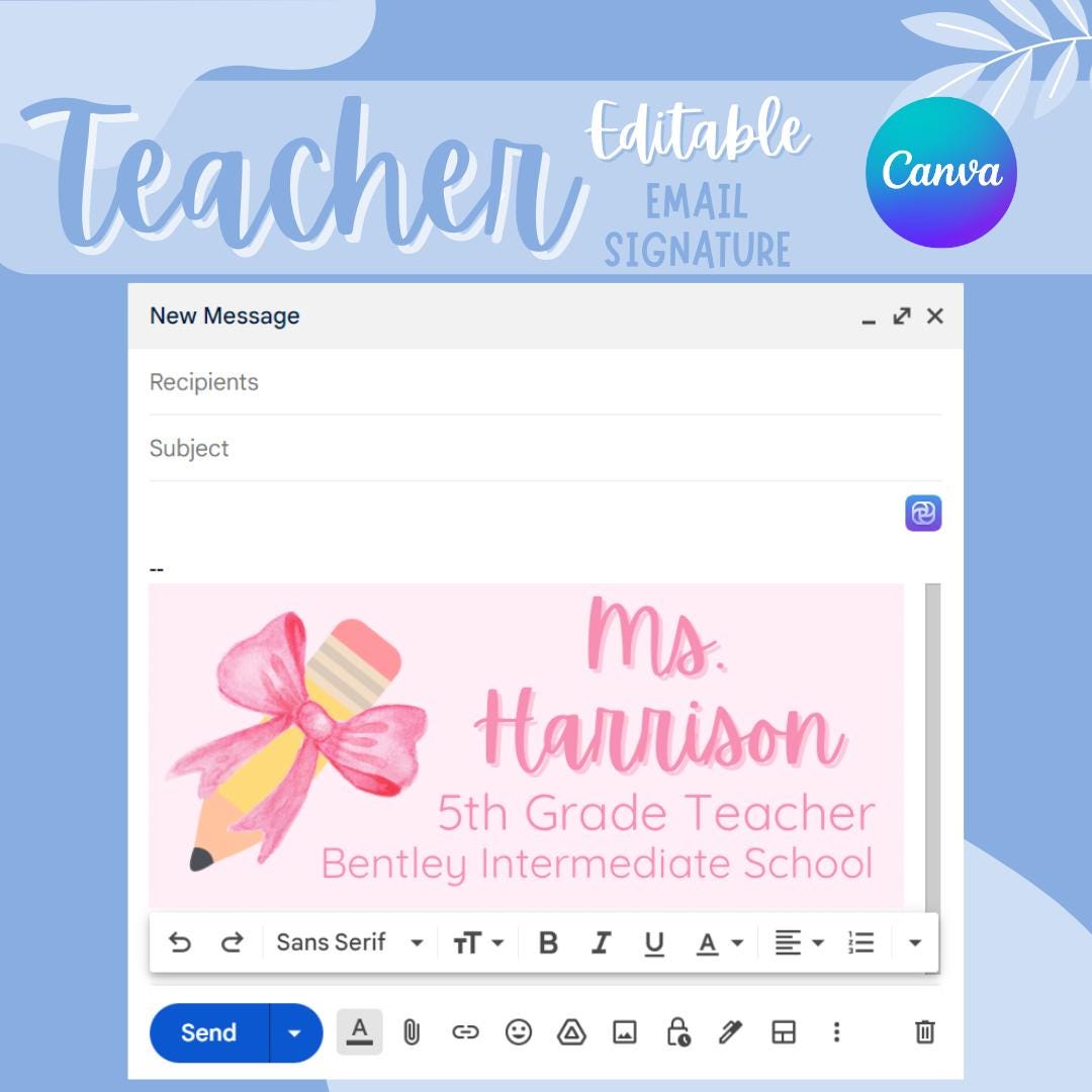 Tickled Pink Bow Teacher Email Signature - Editable Template Using ...