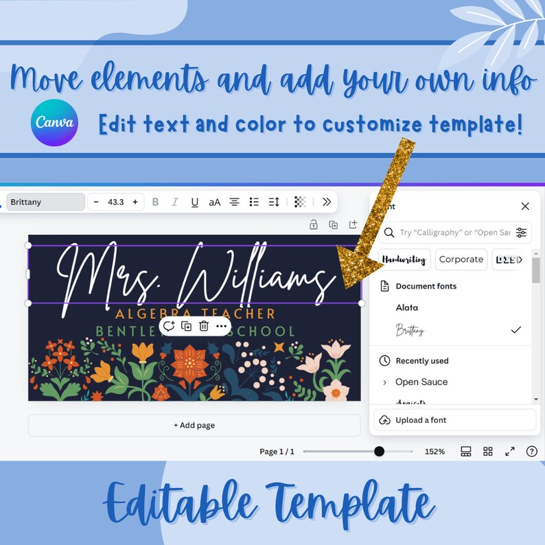 Navy Floral Teacher Email Signature Editable Template Using Canva ...