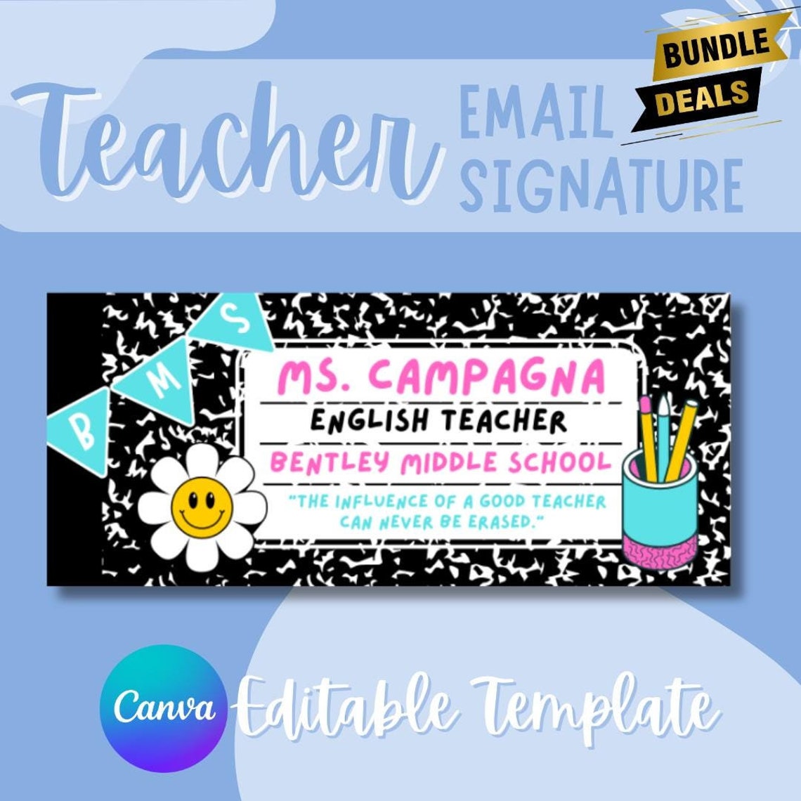 Composition Notebook Inspired Teacher Email Signature Edit Template ...
