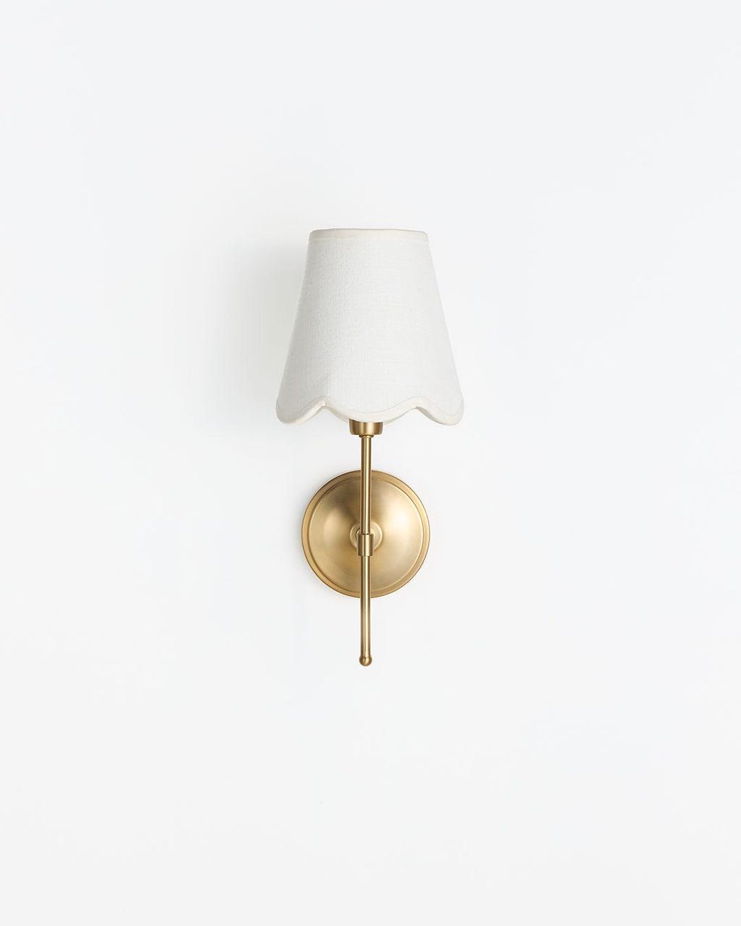 Brass Wall Sconce With Scallop Lampshade - Etsy