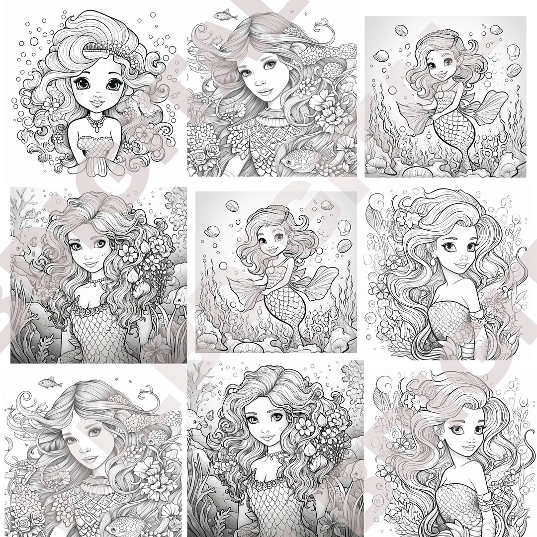 5 X Mermaid Colouring Sheets, Digital Prints, Mermaid, Download, 100% ...