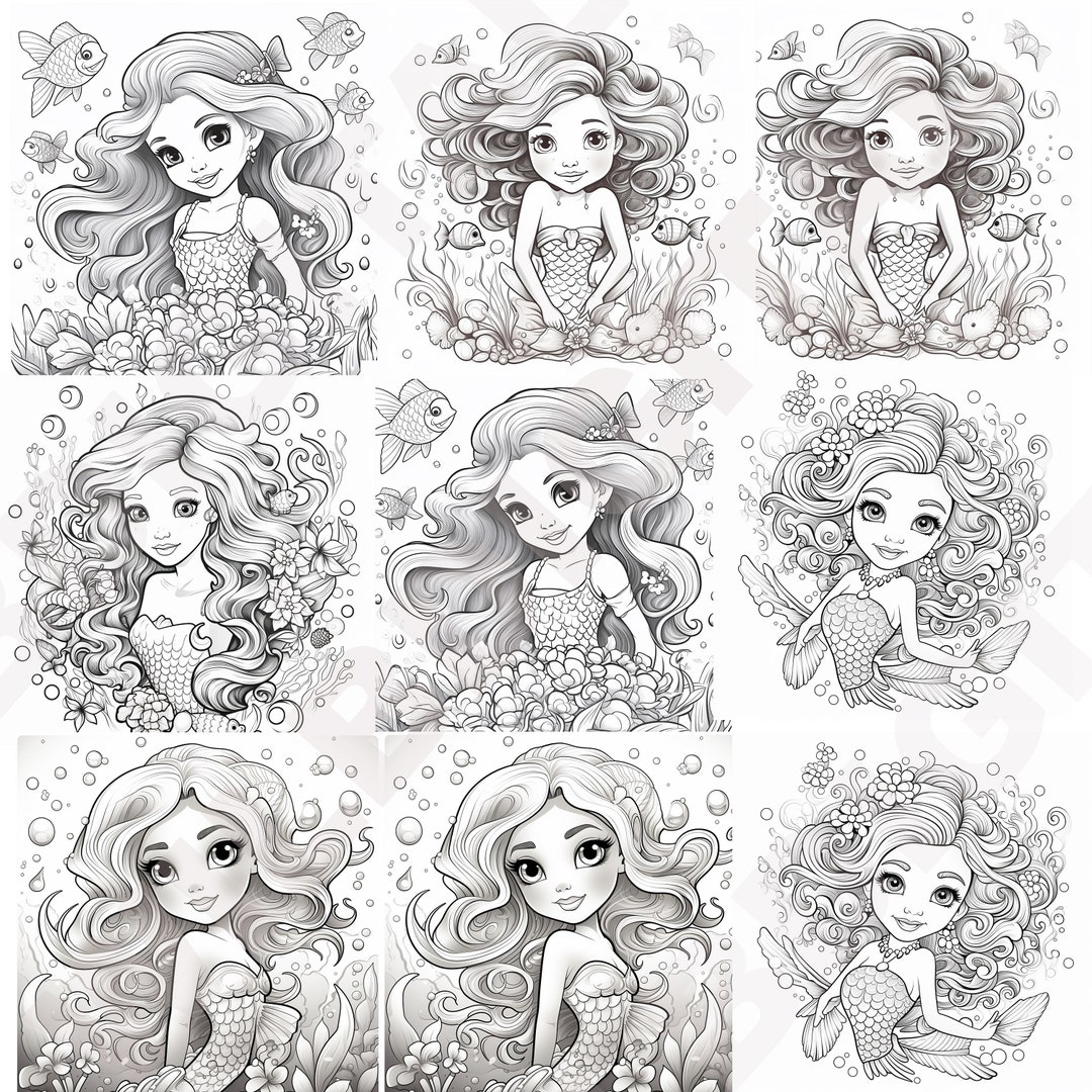 5 X Mermaid Colouring Sheets, Digital Prints, Mermaid, Download, 100% ...