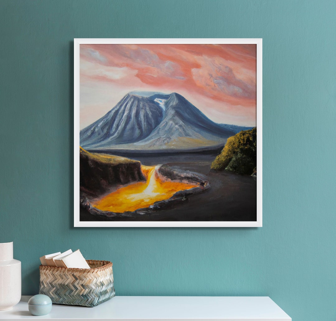 Oil Painting Fine Art Print, Volcano Landscape Painting Print - 8x8 ...