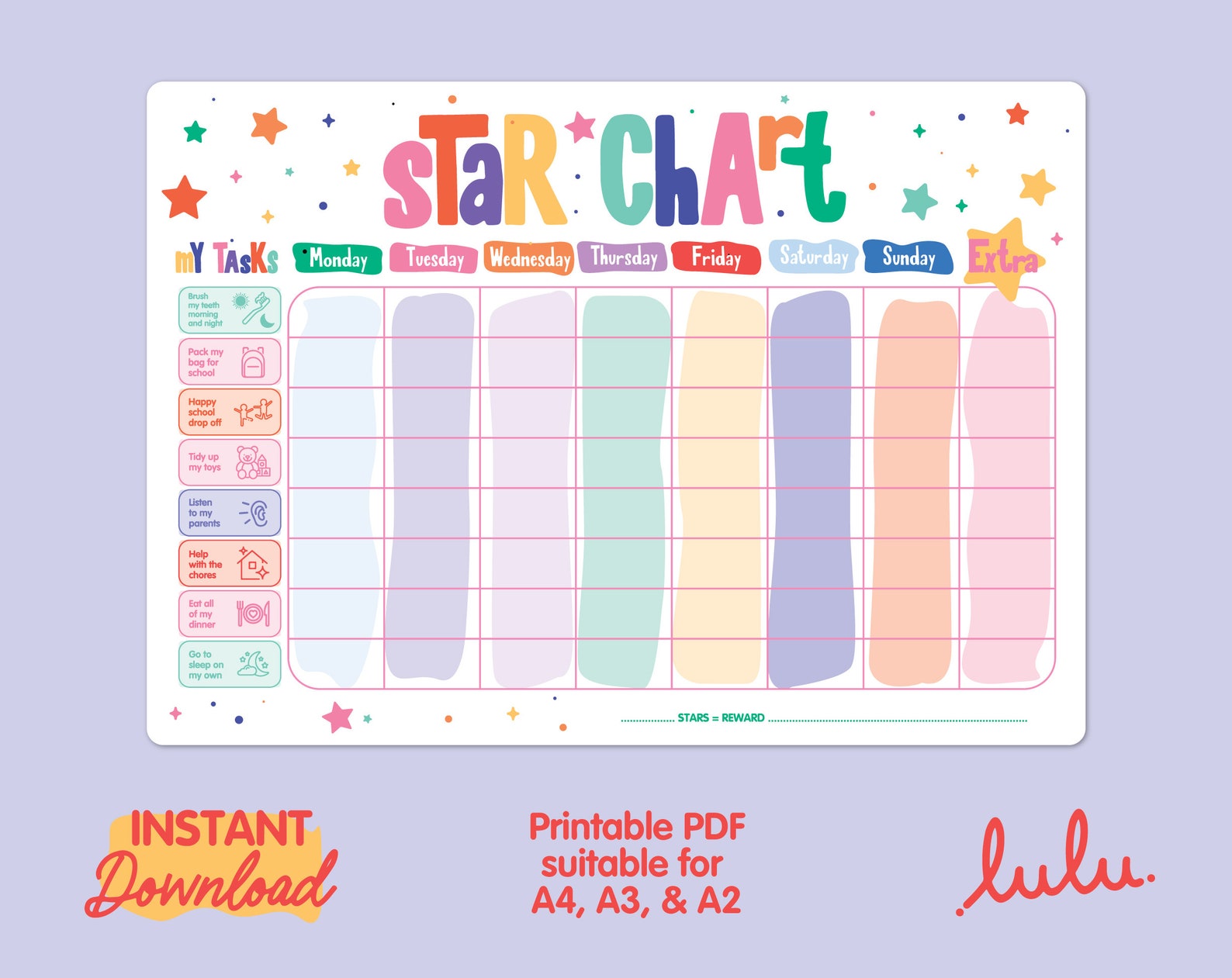 Printable Kids Rewards Chart | Printable Behavior Chart | Daily Chore ...