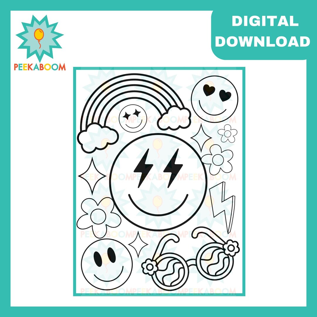 HAPPY Dude SMILEY Face GROOVY Coloring Page Instant Digital Download ...