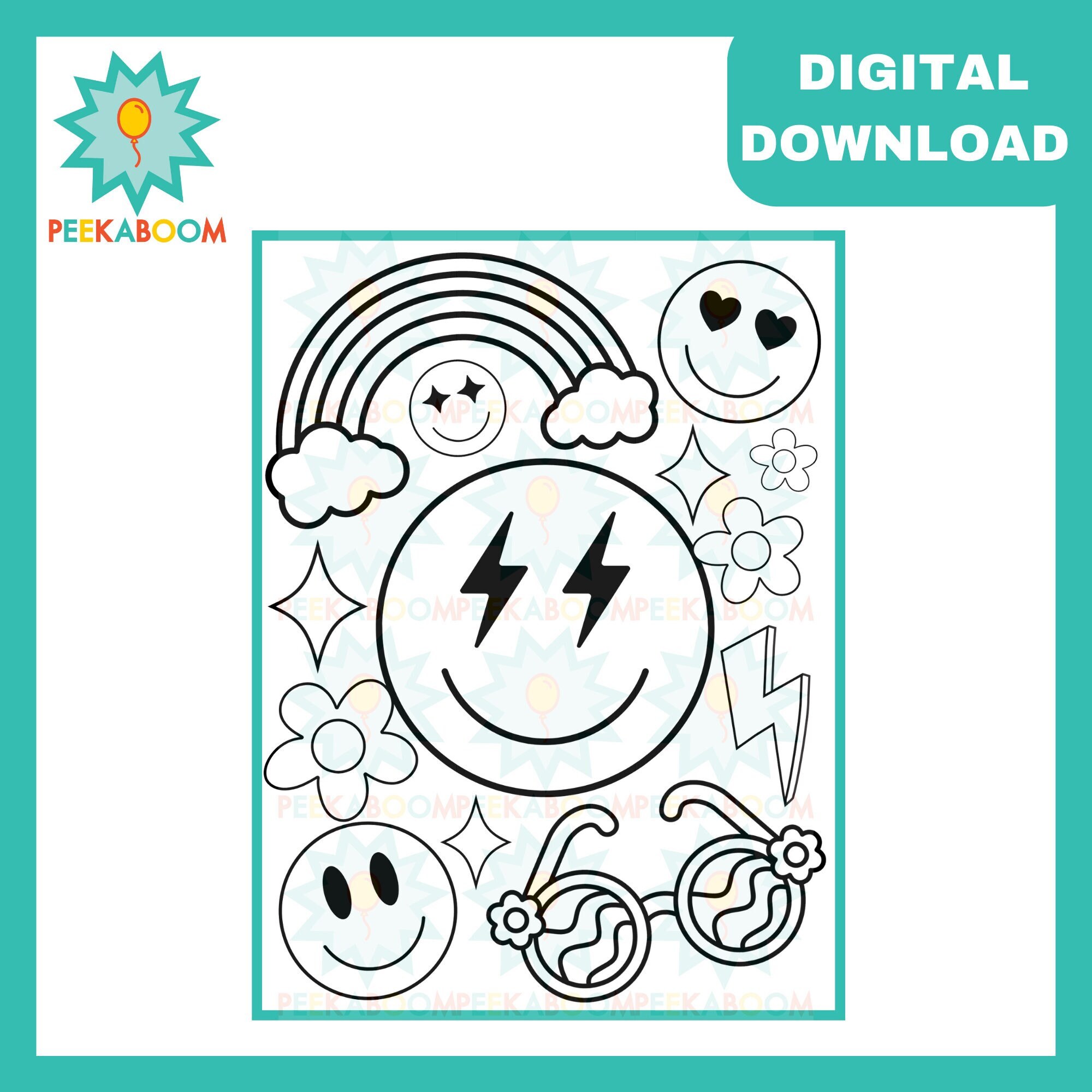HAPPY Dude SMILEY Face GROOVY Coloring Page Instant Digital Download ...