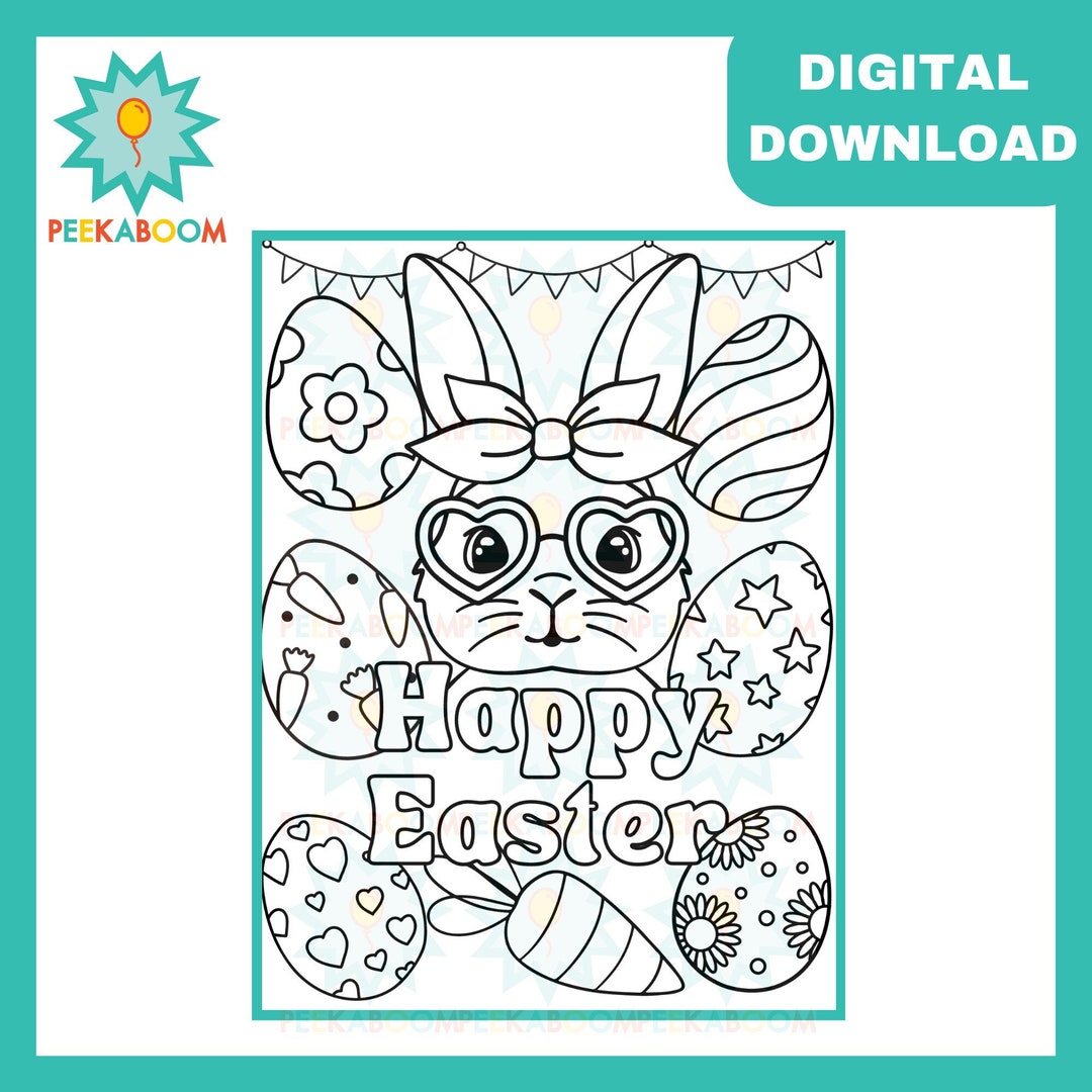 Happy EASTER BUNNY EGGS Coloring Page Instant Digital Download Pdf File ...