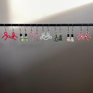 Beaded Holiday Earrings • Christmas Trees, Bows, Candy Canes, Snowmen ...