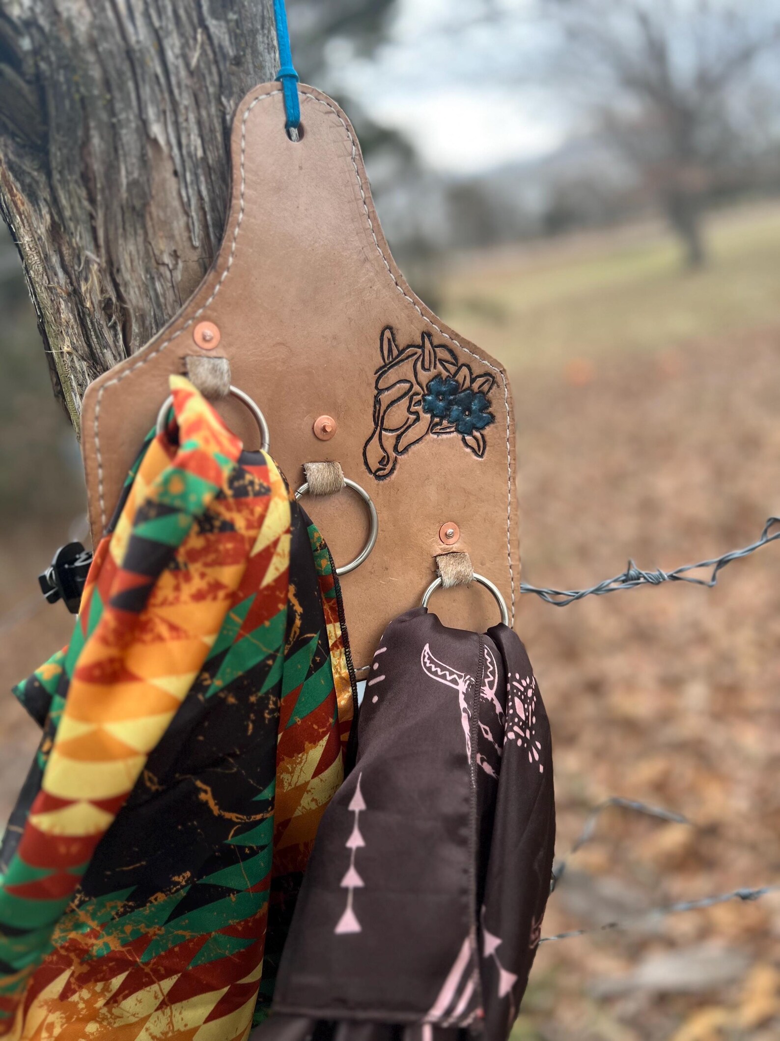 Cow Tag Wild Rag Holder With Cowhide Etsy