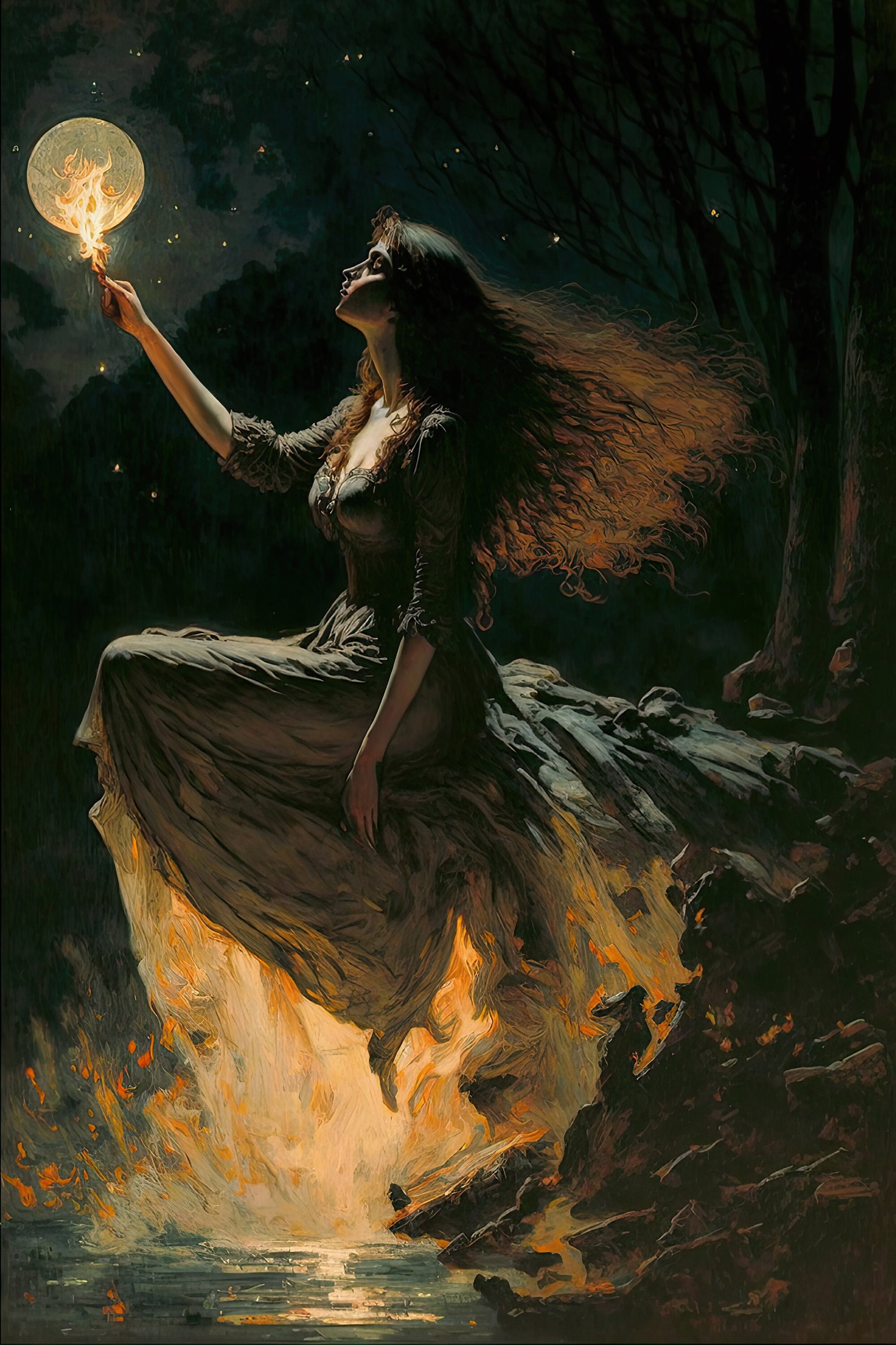 Light the Moon | Digital Download | Witchy | Witchcraft | Oil Painting ...