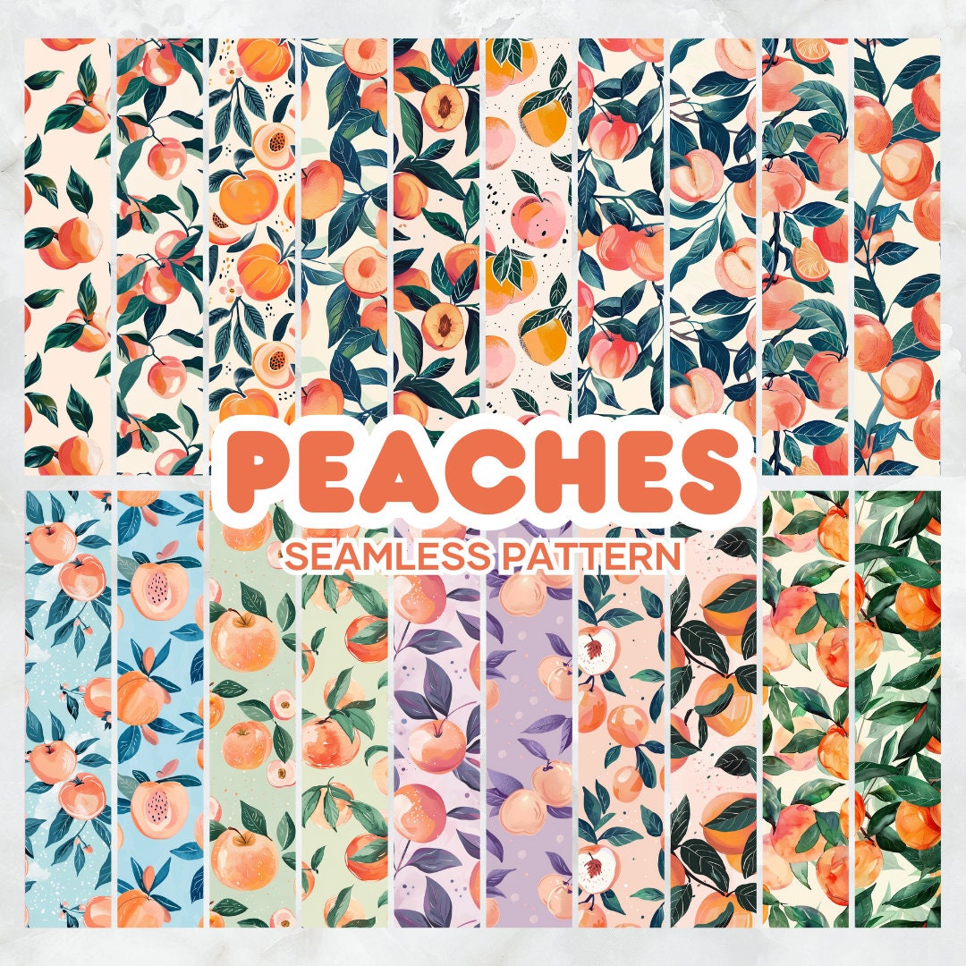20 Peaches Seamless Pattern - Digital Papers, Gift Wrapping, Printing ...