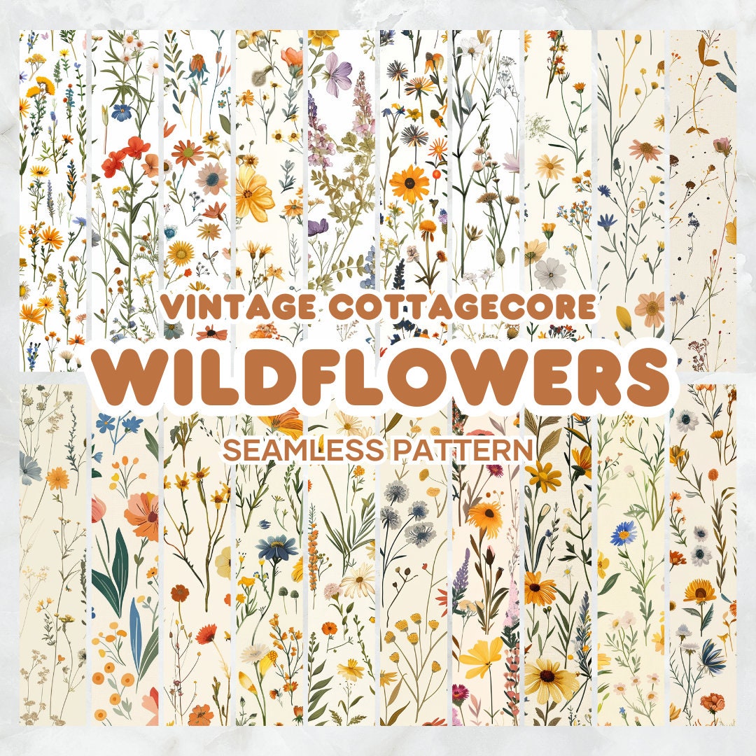 20 Vintage Cottagecore Wildflowers Seamless Pattern - Digital Papers ...