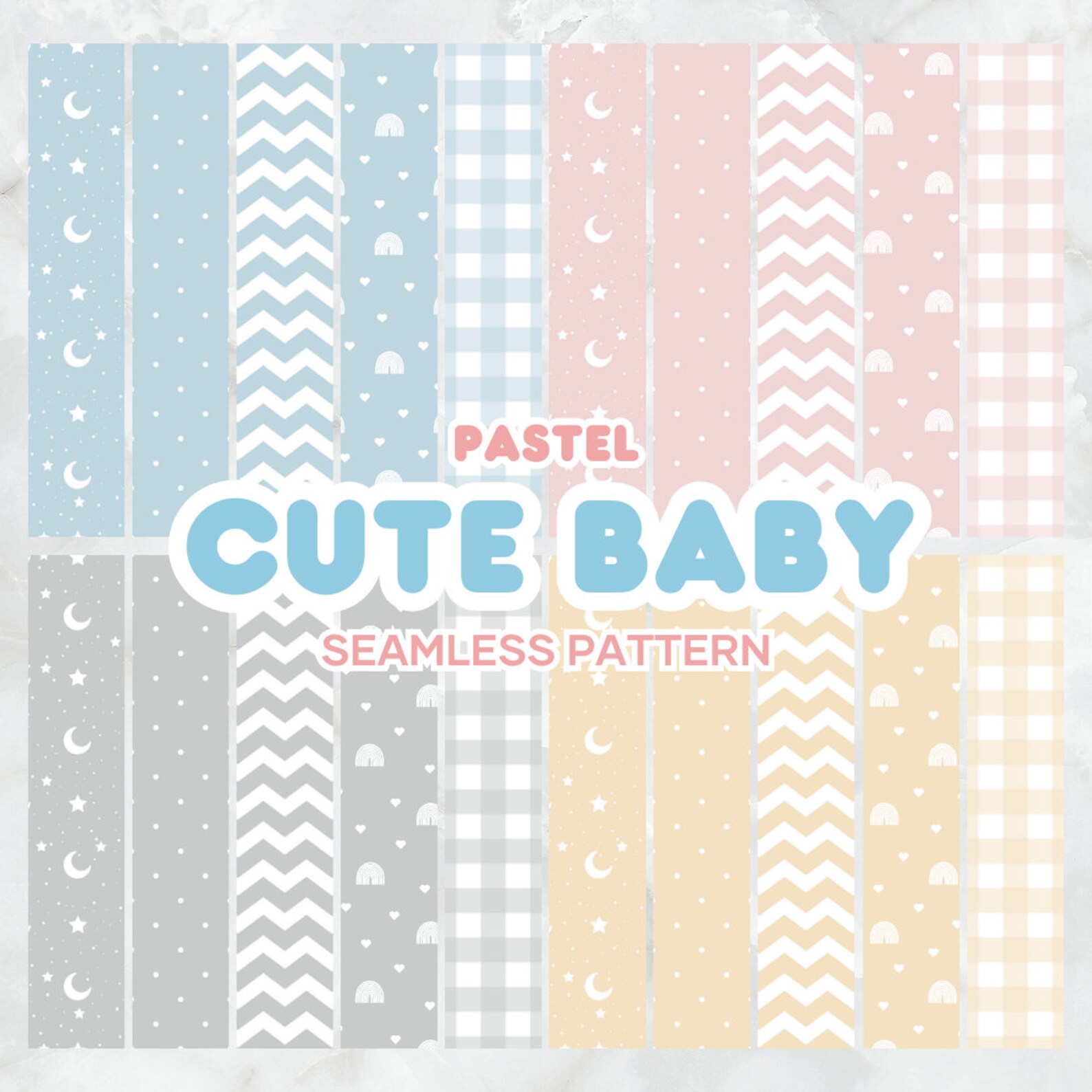 20 Cute Baby Pastel Seamless Pattern Digital Papers, Gift Wrapping ...