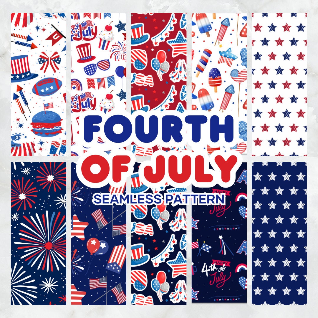 10 Fourth of July Seamless Pattern - Digital Papers, Gift Wrapping ...
