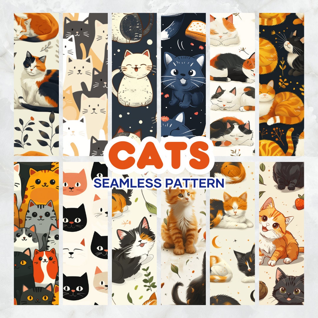 15 Cats Seamless Pattern - Digital Papers, Gift Wrapping, Printing ...