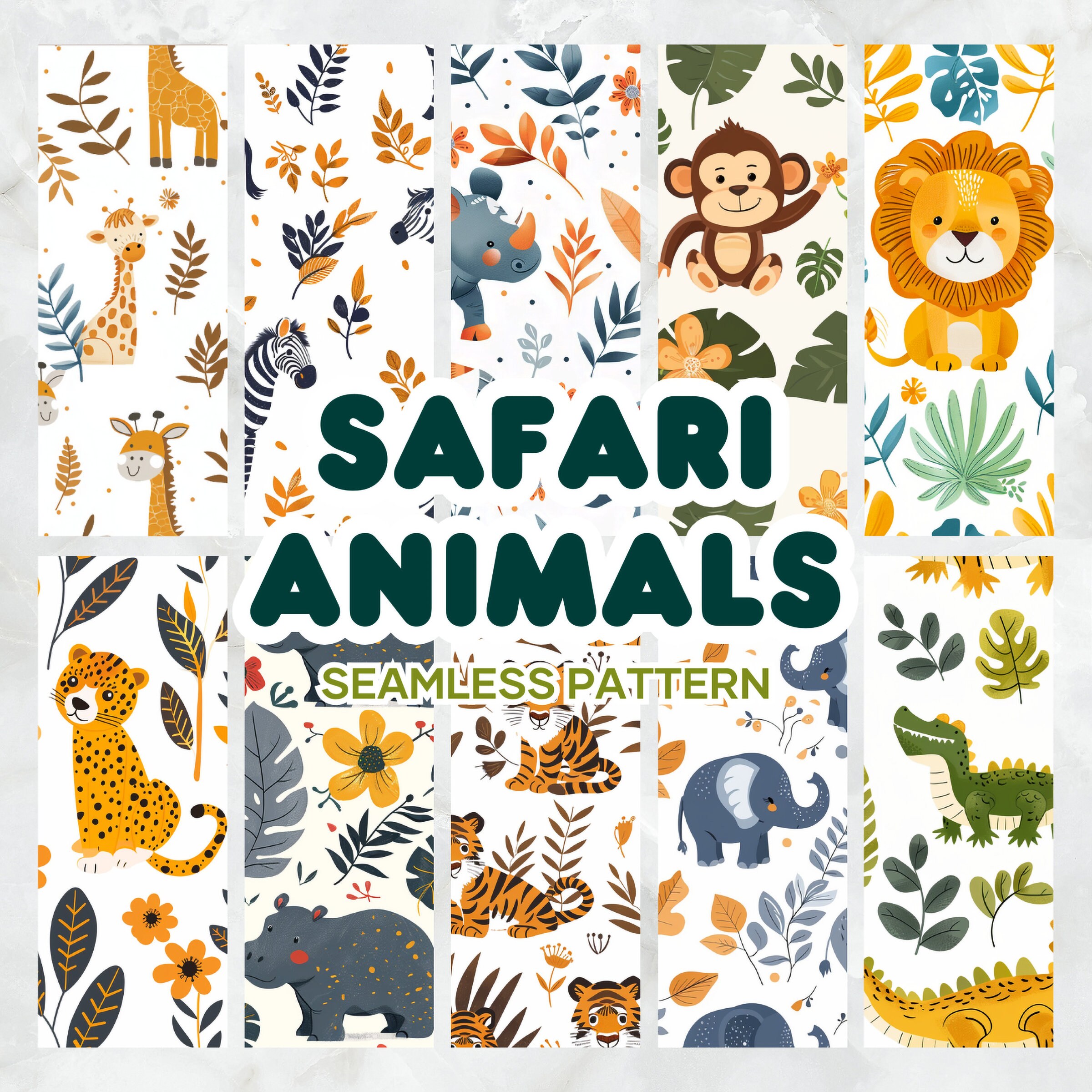 12 Safari Animals Seamless Pattern - Digital Papers, Gift Wrapping ...