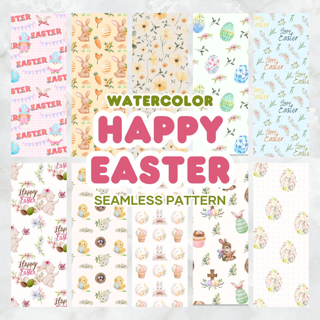 10 Easter Seamless Pattern Watercolor - Digital Papers, Pastel Colors ...