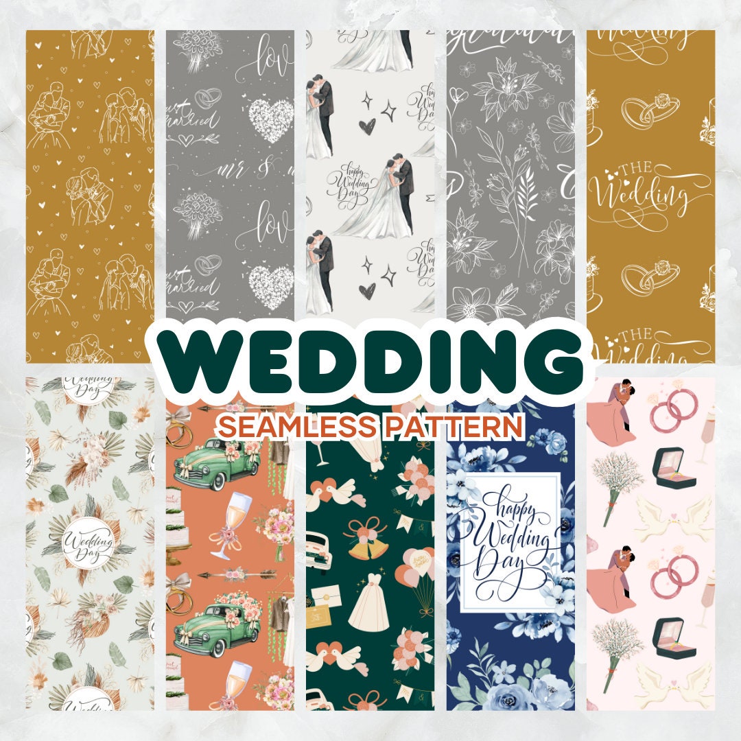 10 Wedding Seamless Pattern - Digital Papers, Gift Wrapping, Printing ...