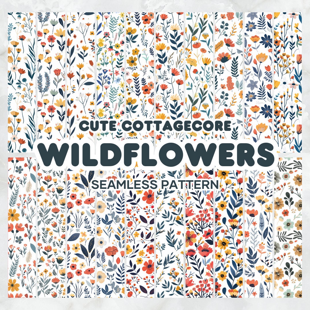 20 Cute Cottagecore Wildflowers Seamless Pattern - Digital Papers, Gift ...