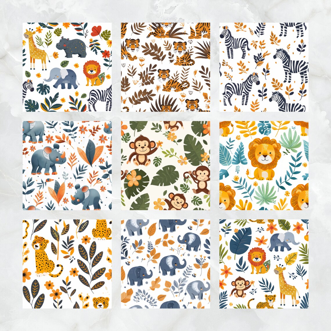 12 Safari Animals Seamless Pattern - Digital Papers, Gift Wrapping ...