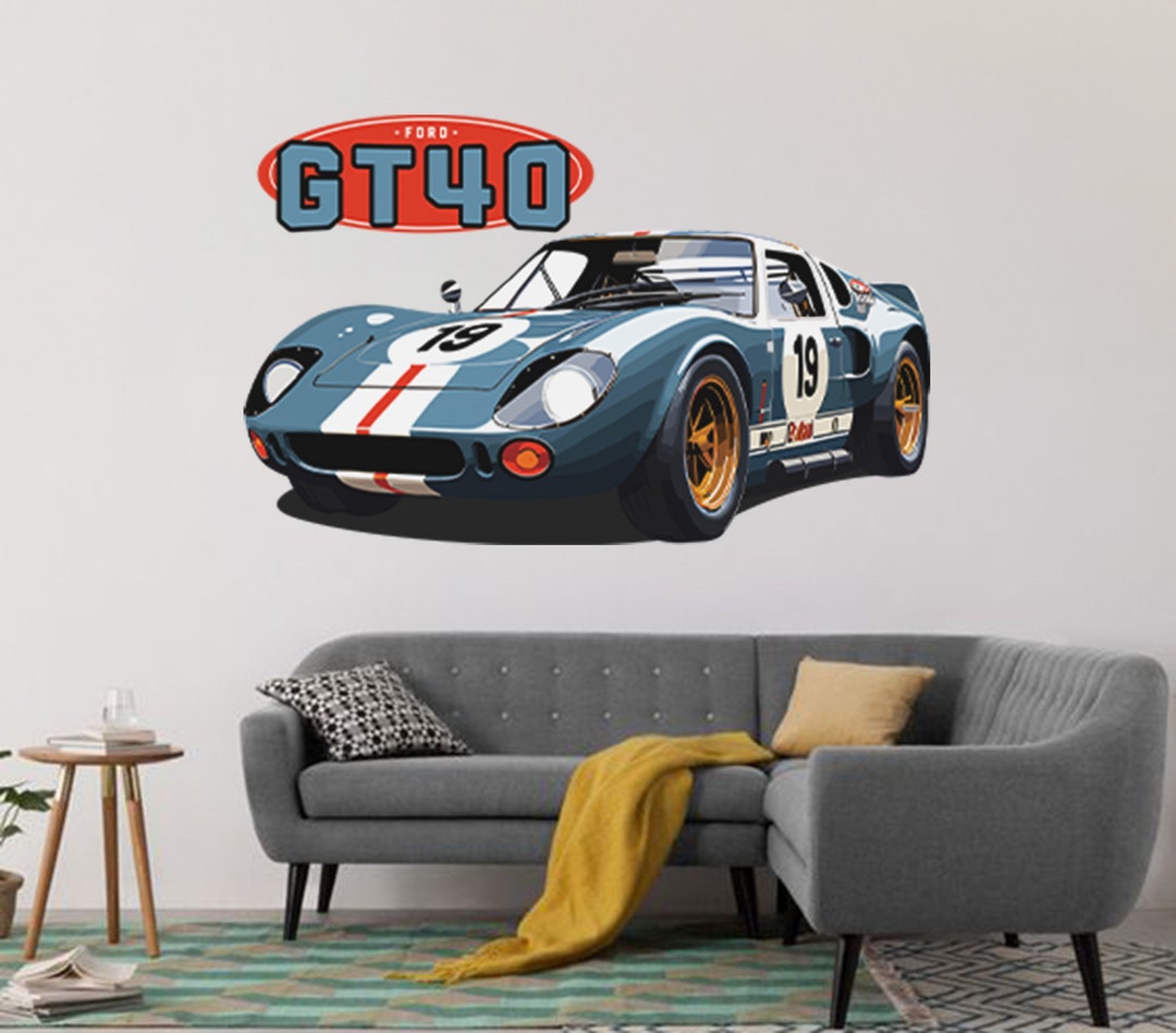 Classic Ford GT40 Wall Decal for Car Lovers Vintage Racing Car Wall Art ...