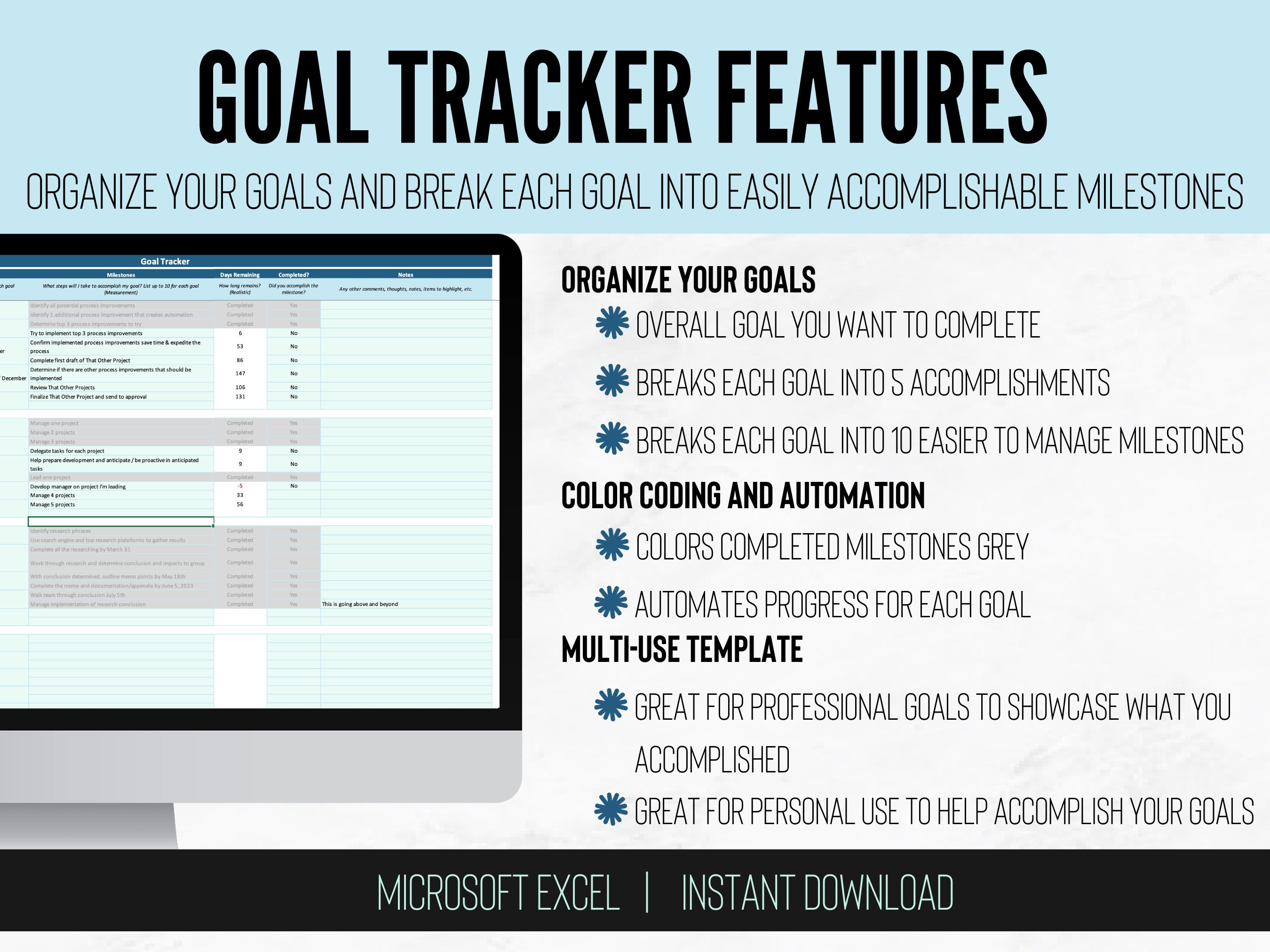 Goal Tracker Spreadsheet Accomplish Your Goals, Simple Goal Setting ...