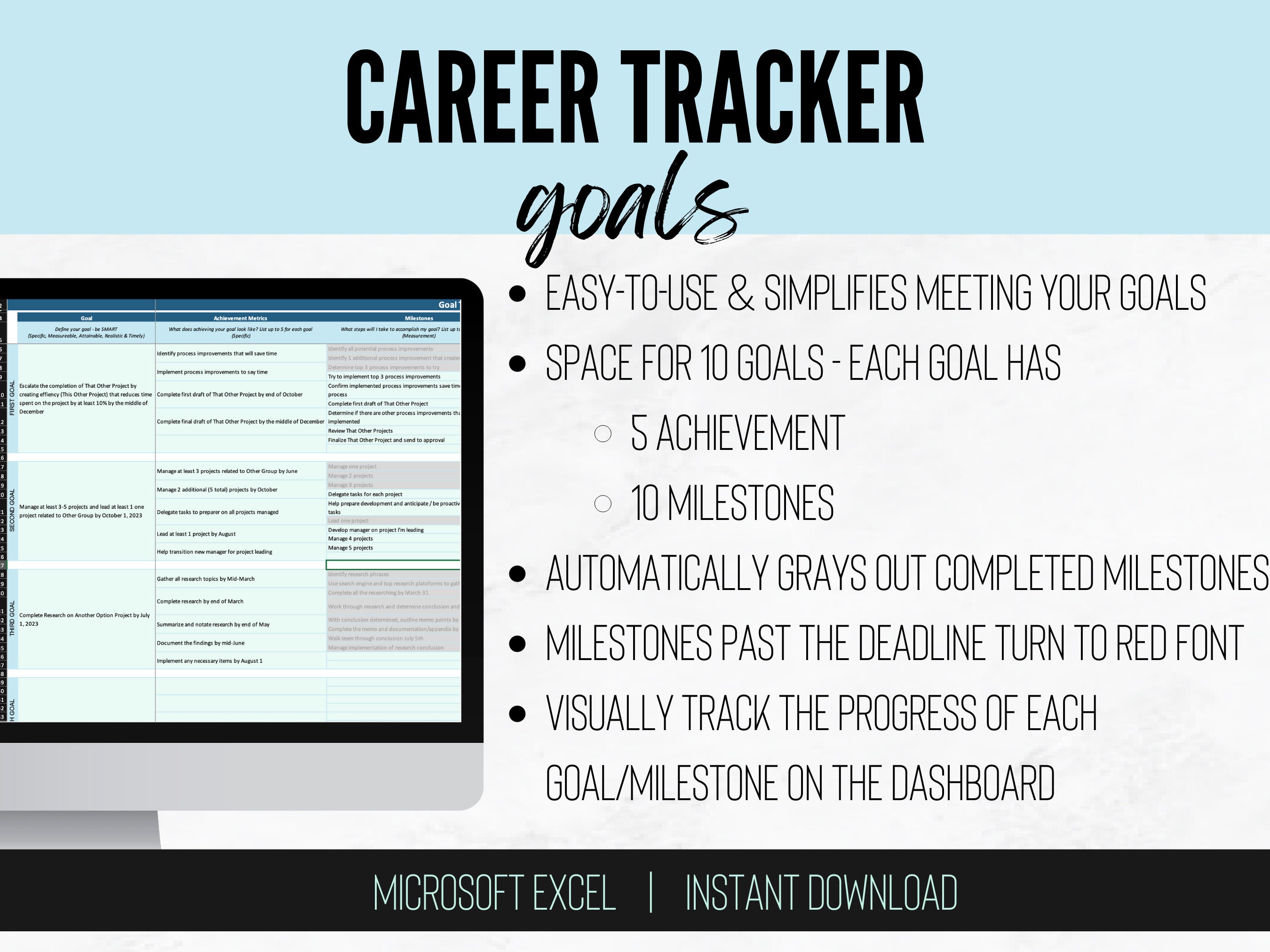 Career Planner and Tracker | Microsoft Excel | Brag Book | to Do List ...