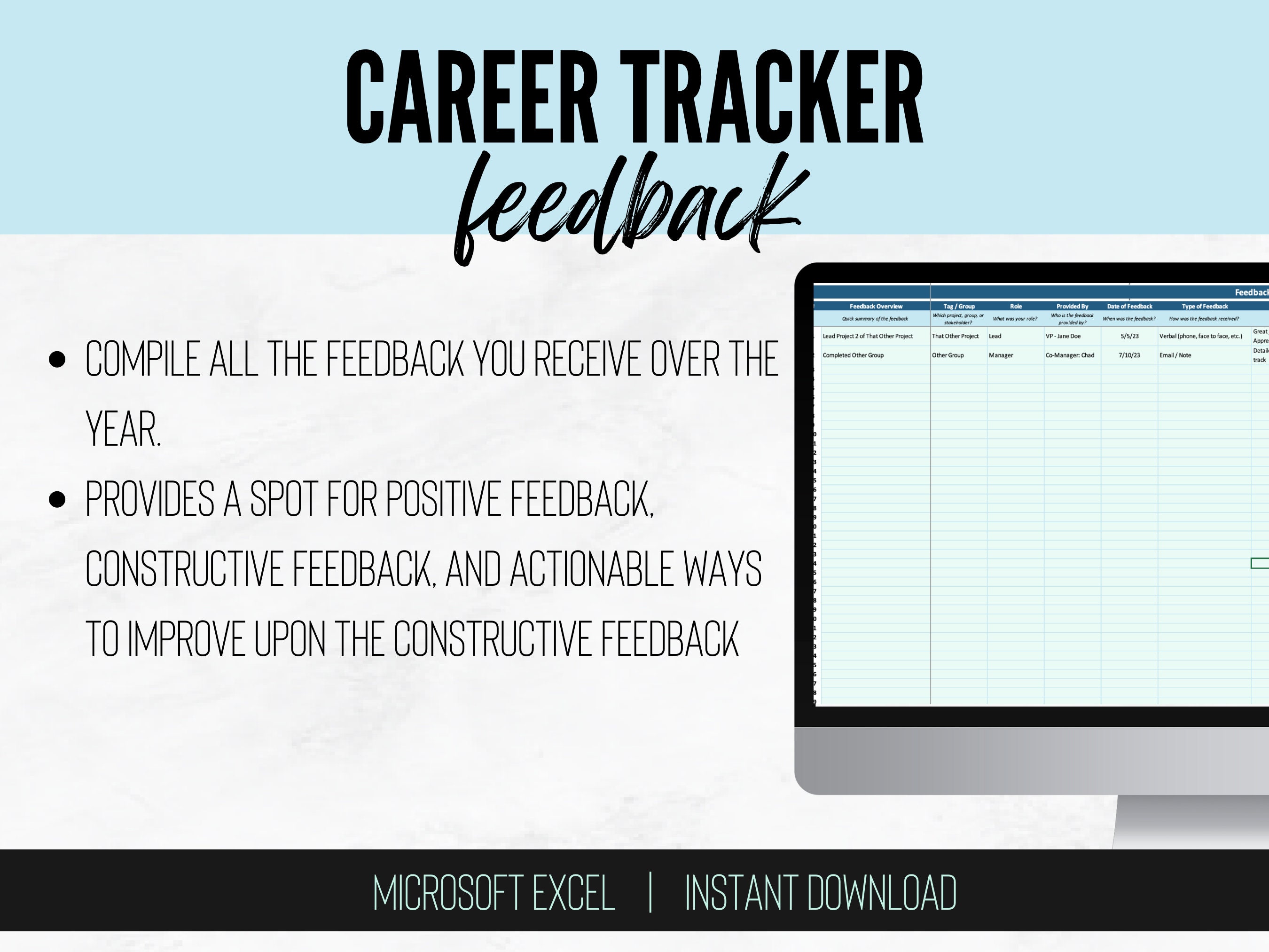 Career Planner and Tracker | Microsoft Excel | Brag Book | to Do List ...